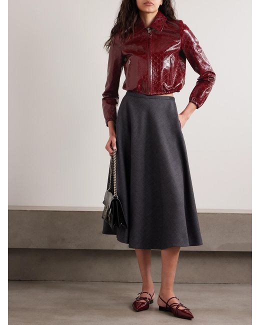 Gucci Debossed Patent-Leather Jacket in Red | Lyst