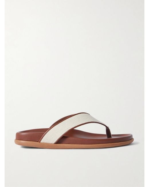 Ancient Greek Sandals Charys Leather-Trimmed Canvas Flip Flops in Brown ...