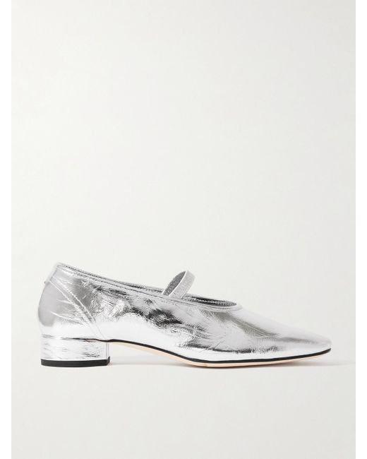 Aeyde Pippa Metallic Crinkled-Leather Mary Jane Pumps in White | Lyst