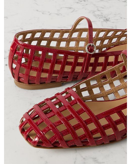 Aeyde Uma Caged Cut-Out Patent-Leather Mary Jane Ballet Flats in Red | Lyst