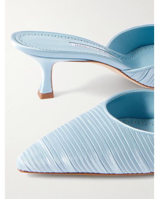 Manolo Blahnik Carolyne 50 Pleated Satin Mules in Blue | Lyst