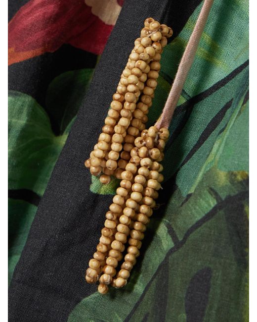 FARM Rio Midnight Macaw Fiesta Bead-Embellished Floral-Print Linen ...