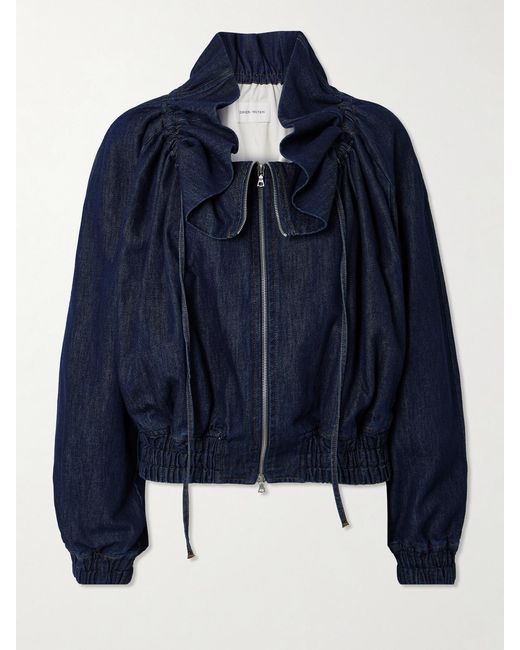 Dries Van Noten Ruffled Gathered Denim Jacket in Blue | Lyst UK