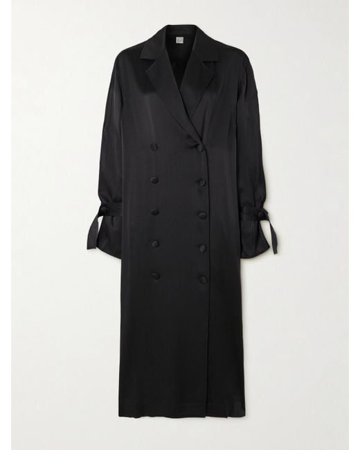 TOTEME Satin Trench Coat in Black | Lyst