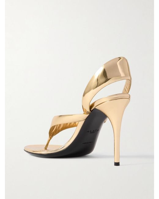 Alaïa Tong 90 Mirrored-Leather Sandals in Natural | Lyst