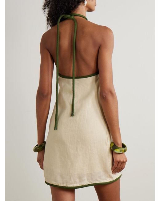 FARM Rio Appliquéd Linen Halterneck Mini Dress in Natural | Lyst UK