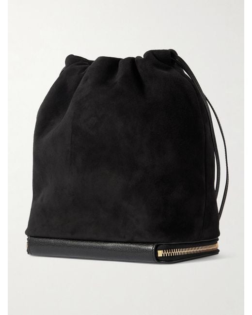 Alaïa Le Pochon Leather-Trimmed Suede Shoulder Bag in Black | Lyst