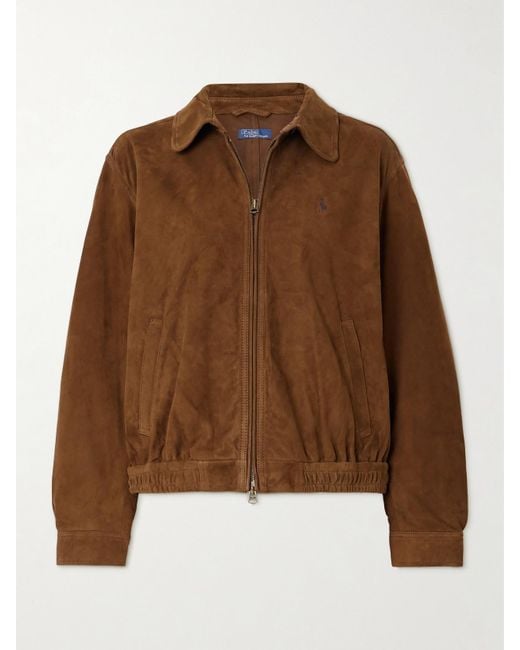 Polo Ralph Lauren Embroidered Suede Jacket in Brown | Lyst