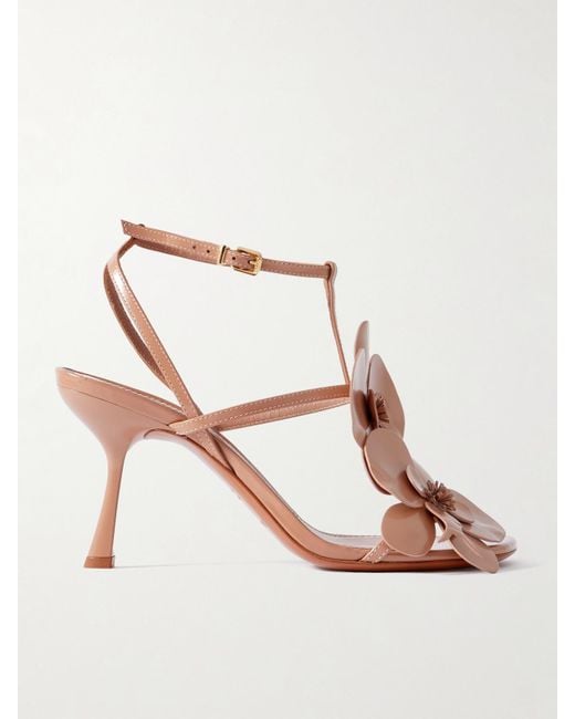 Zimmermann Orchid Appliquéd Glossed-Leather Sandals in Natural | Lyst UK