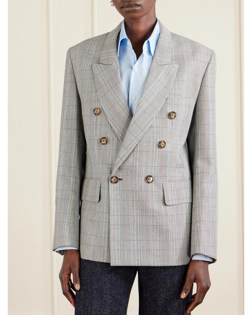 Victoria Beckham Double-Breasted Checked Wool Blazer in Grey | Lyst UK