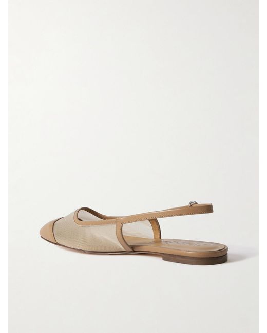 Aeyde Geraldine Leather-Trimmed Mesh Slingback Ballet Flats in Natural ...
