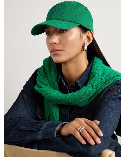 Polo Ralph Lauren Embroidered Cotton-Twill Cap in Green | Lyst UK