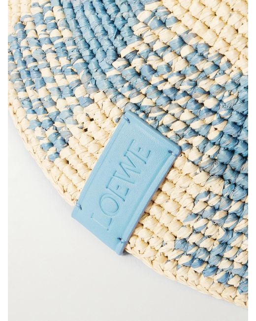 Loewe Paula's Ibiza Leather-Trimmed Checked Raffia Bucket Hat in Blue ...