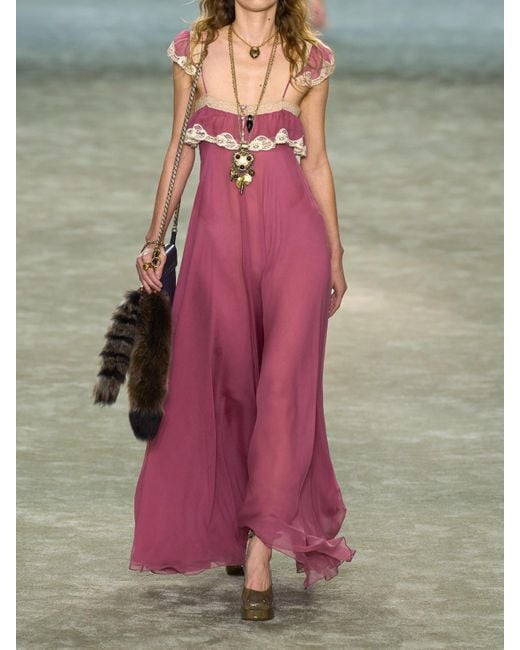 Chloé Lace-Trimmed Organic Silk-Crepon Maxi Dress in Pink | Lyst UK