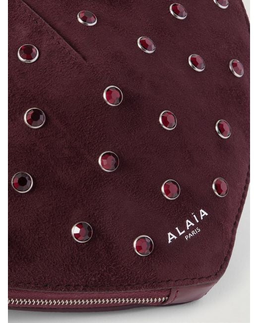 Alaïa Le Cœur Crystal-Embellished Suede Shoulder Bag in Red | Lyst