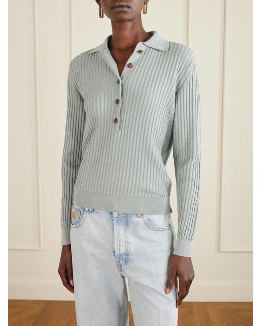 Blazé Milano Alegria Cable-Knit Cotton And Silk-Blend Polo Sweater in ...