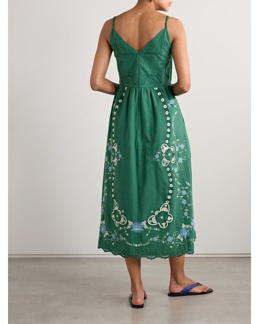 Sea Vesna Lace-Trimmed Broderie Anglaise Cotton And Linen-Blend Midi ...