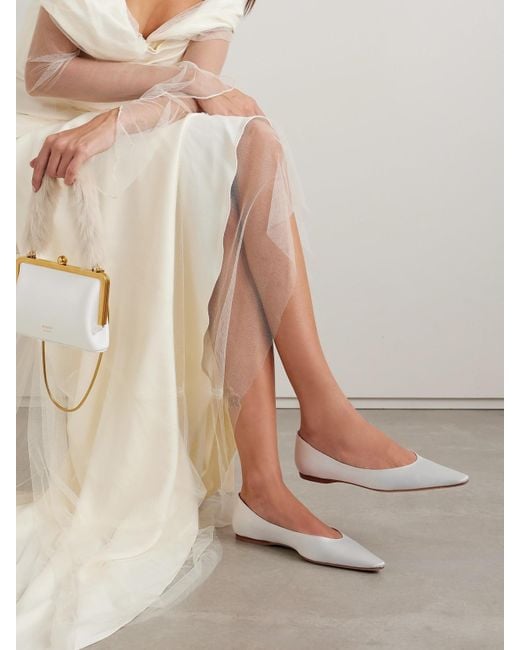 Danielle Frankel Riley Satin Point-Toe Ballet Flats in Natural | Lyst