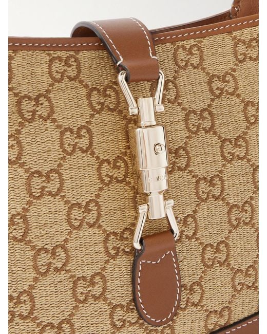 Gucci Jackie 1961 Logo-Jacquard Raffia And Leather Shoulder Bag in ...
