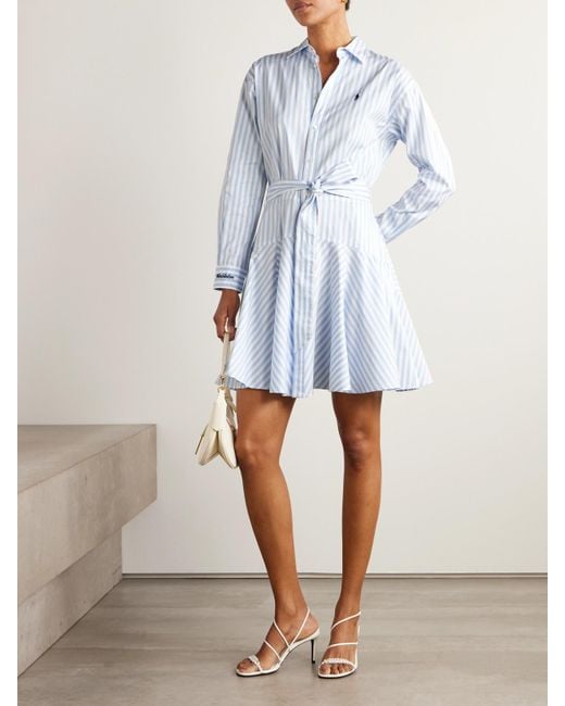Polo Ralph Lauren Wimbledon Belted Striped Cotton-Poplin Mini Dress in ...