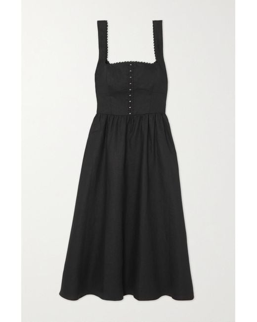 Reformation Tagliatelle Lace-trimmed Shirred Linen Dress in Black | Lyst Reformation Tagliatelle Lace-trimmed Shirred Linen Dress in Black | Lyst