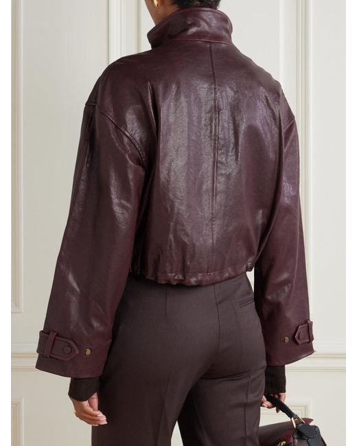 Veronica Beard Bateman Cropped Leather Jacket in Brown | Lyst UK