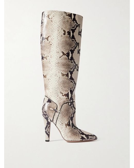 Paris Texas Elsa Buckled Snake-Effect Leather Knee Boots in White | Lyst UK