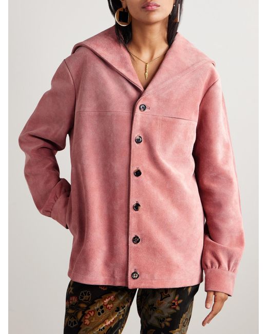 Bode Mariner Suede Jacket in Pink | Lyst
