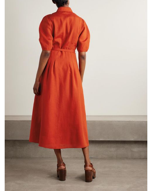 Gabriela Hearst Maude Belted Linen Midi Shirt Dress in Red | Lyst