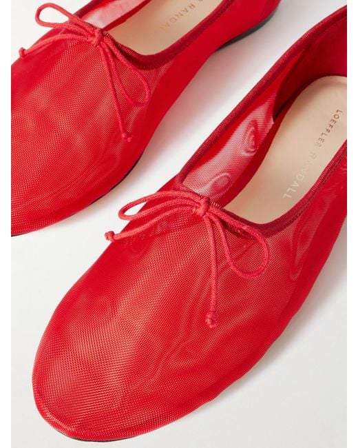 Loeffler Randall Landon Soft Bow-Detailed Mesh Ballet Flats in Red | Lyst