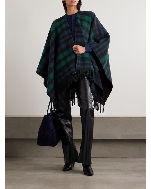 Johnstons of Elgin Reversible Fringed Checked Wool Cape in Blue | Lyst UK