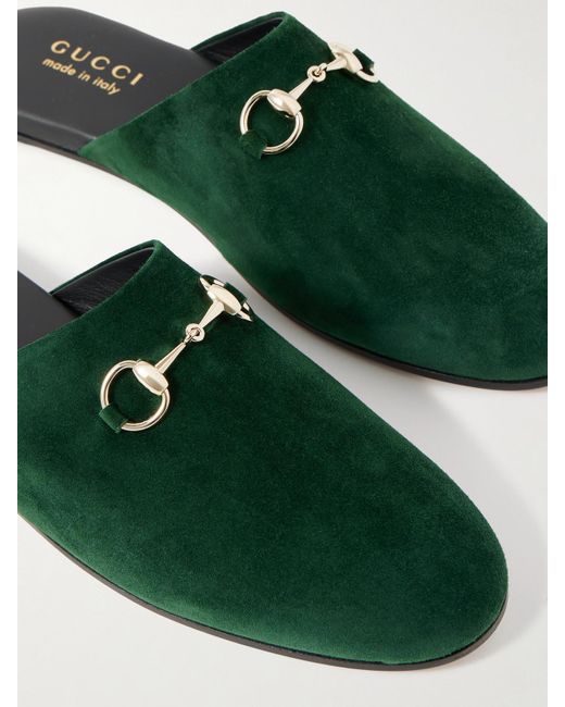 Gucci Horsebit-Detailed Velvet Slippers in Green | Lyst