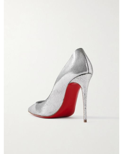 Christian Louboutin Kate 100 Metallic Cracked-Leather Pumps in White | Lyst