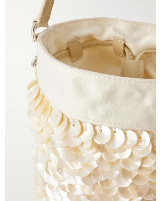STAUD Lila Mini Leather-Trimmed Paillette-Embellished Twill Bucket Bag ...