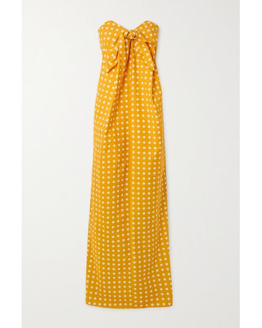 Caroline Constas Kaia Strapless Tie Detailed Polka Dot Cotton Blend