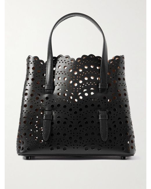 Alaïa Mina 20 Laser-Cut Leather Tote in Black | Lyst UK