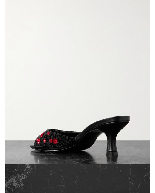 STAUD Brigitte Embellished Satin Mules in Black | Lyst