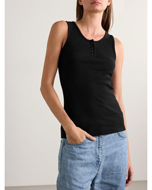 The Row Mansel Ribbed Cotton-Blend Tank in Black | Lyst