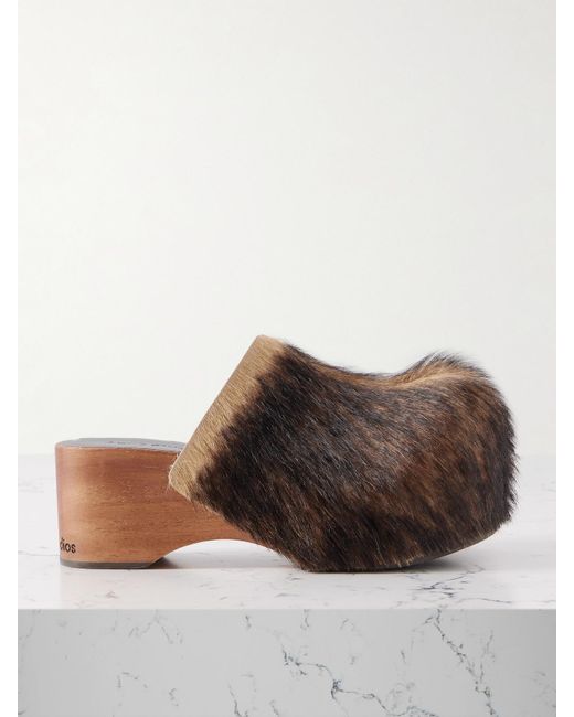 Acne Studios Calf Hair Platform Clogs in Brown | Lyst