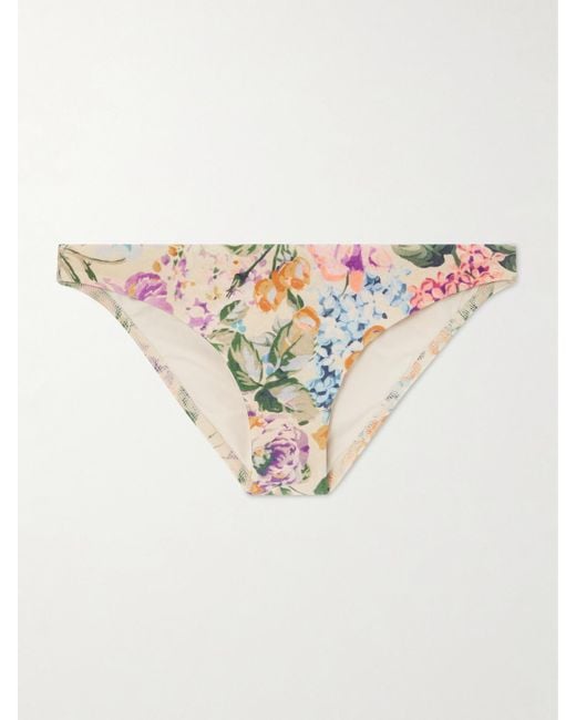 Zimmermann Halliday Floral-Print Bikini Bottom in Natural | Lyst UK