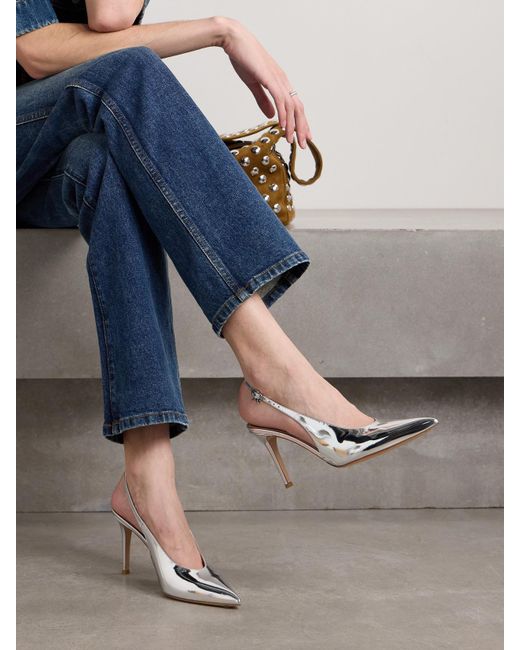 Gianvito Rossi Robbie Metallic Leather Slingback Pumps in White | Lyst