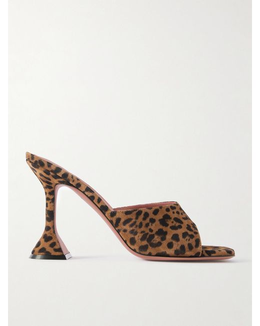 AMINA MUADDI Lupita Leopard-Print Suede Mules in Natural | Lyst