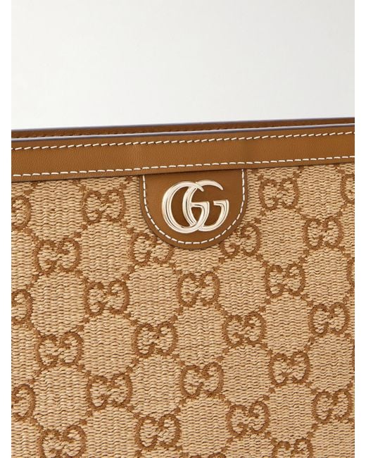 Gucci Ophidia Leather-Trimmed Logo-Jacquard Raffia Pouch in Natural ...