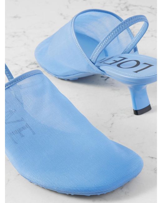 Loewe Petal Leather-Trimmed Mesh Slingback Sandals in Blue | Lyst