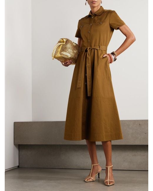 Emporio Sirenuse Giselle Belted Cotton-Drill Midi Shirt Dress in ...
