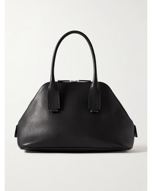 The Row Devon Medium Leather Tote in Black | Lyst