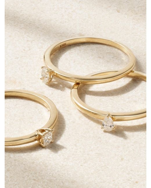 STONE AND STRAND Set Of Three 14-Karat Diamond Rings in Natural | Lyst