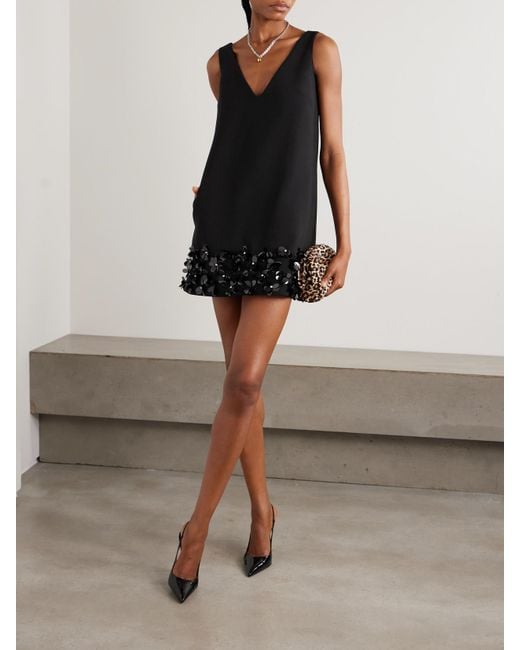 Self-Portrait Embellished Satin-Crepe Mini Dress in Black | Lyst UK