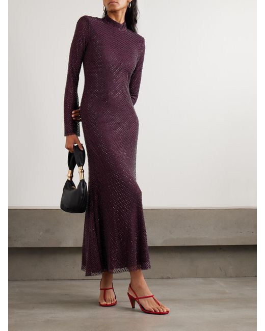 Self-Portrait Crystal-Embellished Fishnet Turtleneck Midi Dress in ...