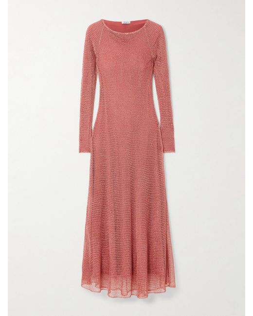 Alaïa Metallic Open-Knit Midi Dress in Pink | Lyst
